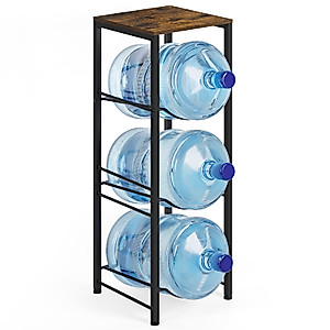 Water Bottle Holder 5 Gallon Water Cooler Jug Rack 3-Tiers Water Bottle Organizer with Storage Shelves for Kitchen Living Room Office, Rustic Brown
