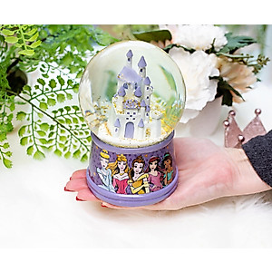 Silver Buffalo Disney Princess Castle Featuring Cinderella, Aurora, Belle, Ariel, and Jasmine Light Up Snow Globe, 100mL