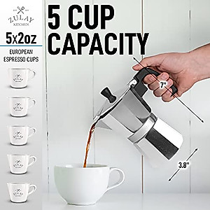 Zulay Kitchen Stovetop Espresso Maker - Moka Pot 6 Espresso Cups - Percolator Coffee Maker for Classic Cuban & Italian Style Espresso - Portable Coffee Maker for Camping & Travel - (Silver)