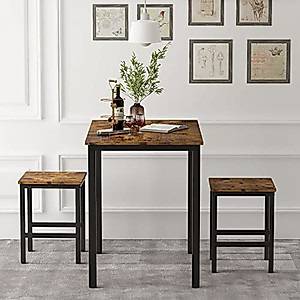 AWQM 3 Piece Dining Table Set, Small Kitchen Table and 2 Stools, Kitchen Breakfast Dining Table Set, Breakfast Table of 35.43 x 23.62 x 29.92 inches, Stools of 13.8 x 13.8 x 17.8 inches, Rustic Brown