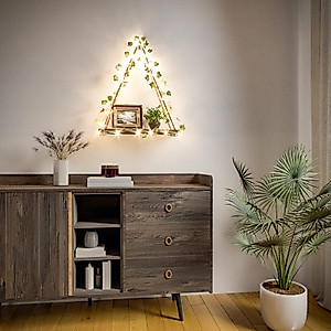 Artificial Ivy LED-Strip Wall Hanging Shelves Set of 2, Hanging Plant Shelf, Macrame Wall Hanging Shelf for Bedroom Bathroom Living Room Kitchen, Wood Hanging Plant Shelves for Wall Décor