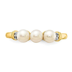 IceCarats 14K Yellow Gold Diamond Freshwater Cultured 3 Pearl Statement Ring Size 7