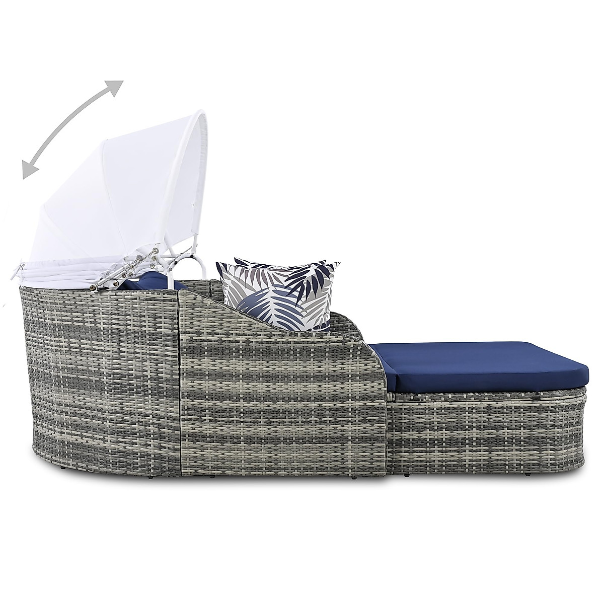 Bellemave Outdoor Patio Sunbed Daybed with Adjustable Canopy,PE Wicker Rattan Daybed Double Chaise Lounger with Cushions and Pillows for Garden, Backyard(Blue)