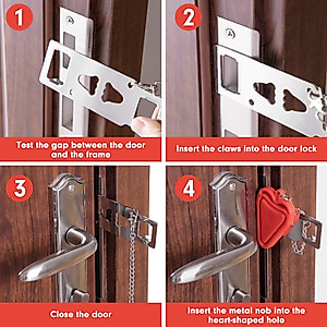 Portable Door Lock,Stainless Steel Travel Door Lock for Security,Portable Security Door Stop (Red)