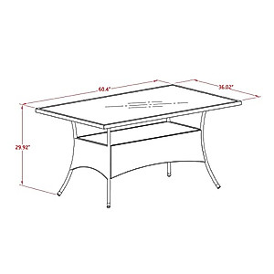 East West Furniture Oslo 7 Piece Outdoor Wicker Patio Furniture Sets Consist of a Rectangle Bistro Table with Glass Top and 6 Balcony Armchair with Cushion, 36x60 Inch, Brown