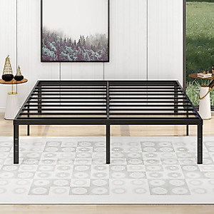 alazyhome 18 Inch Metal King Size Bed Frame Heavy Duty Platform Noise Free Steel Slat Support Easy Assembly Noise Free No Box Spring Required Black