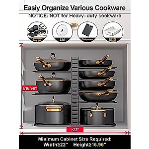 MUDEELA Pots and Pans Organizer : Rack for Cabinet, 8-Tier Kitchen Cabinet Organizers and Storage, Adjustable Pot Racks, Pot Organizer Rack for under Cabinet with 3 DIY Methods