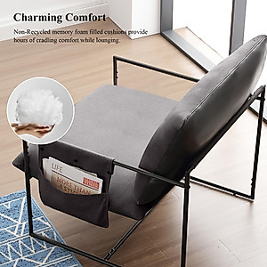 jonpony Sling Accent Chair for Living Room Bedroom Reading Office Modern Design Metal Frame Armchair with Comfy Soft Memory Foam Double Sided Use Pillow Removable Storage Bag Cozy Lounge Chair