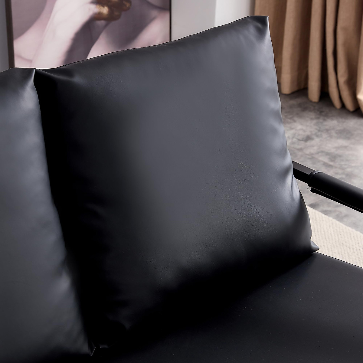 Rustic Faux Leather Loveseat Sofa Couch,Sleeper Sofa Bed for Small Living Spaces Bedroom Guest Room Apartment w/Metal Frame and Comfortable Cushions,Small Love Seats Couch,Easy Assembly (Black)