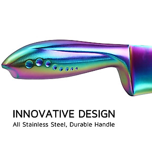 WELLSTAR Chef Knife 8 Inch, Razor Sharp German Steel Blade and Comfortable Finger Guard Handle with Rainbow Titanium Coated for Kitchen Meat Sushi Vegetable Fruit Cutting Slicing Dicing, Gift Box