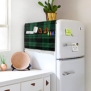 Kigai Green Plaid Buffalo Washing Machine Cover, Top Load Washer Dryer Fabric Cover with Storage Bags for Home Appliances Dust Proof Covers for Refrigerator Oven