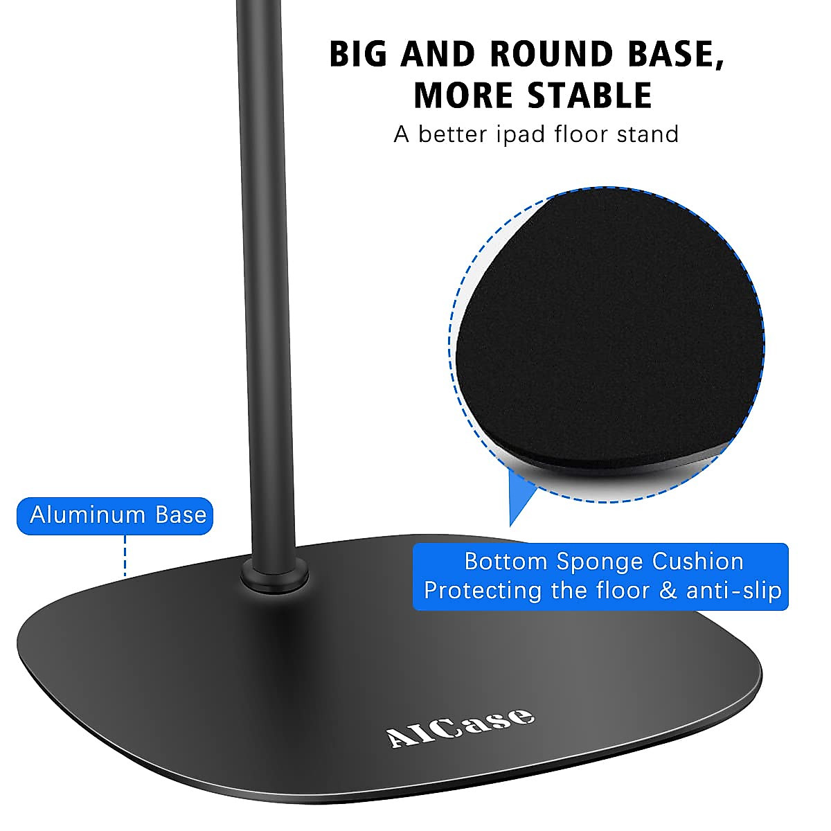 AICase Aluminium Adjustable Height Adjustable (91 cm - 137 cm) & 2.2 kg Stable Base with Gooseneck Compatible with iPad/Tablet from 4.6-13 Inches/Mobile Phone Holder Holder Floor Stand
