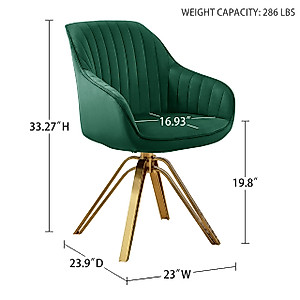 Art Leon Mid Century Modern Swivel Accent Chair, Desk Chair No Wheels, Fabric Upholstered Armchair with Gold Legs, Chair for Bedroom, Green Black