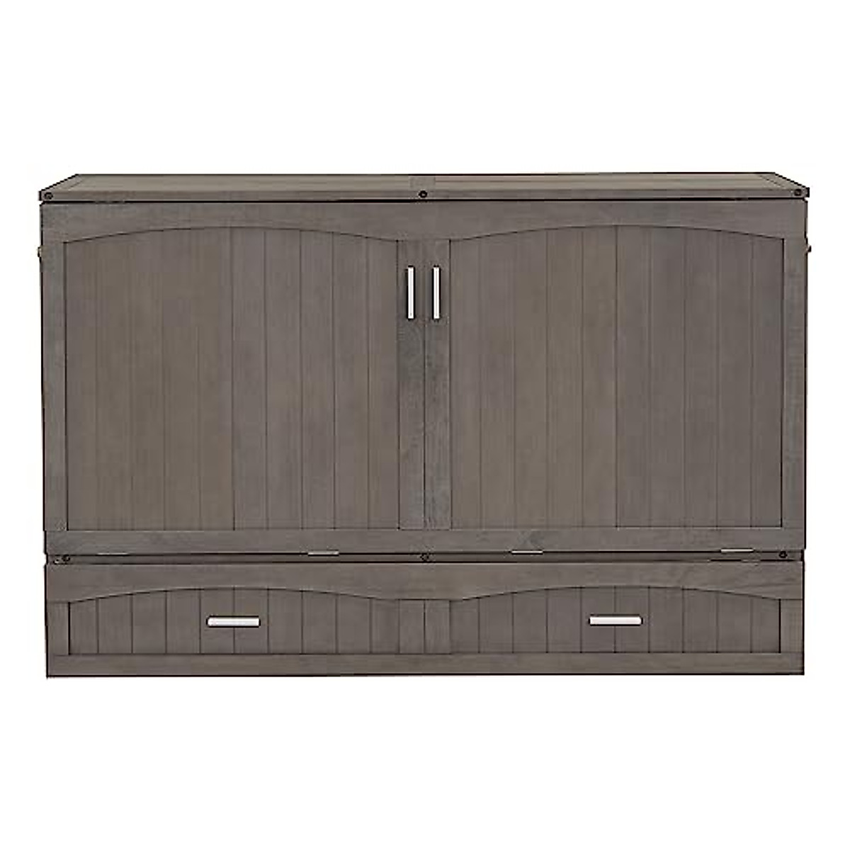 DHPM Queen Size Mobile Murphy Bed Chest with Built-in Charging Station and Big Storage Drawer, Traditional Solid Wood Murphy Cube Cabinet Bed Platform Bed for Small Room Guest Room Office