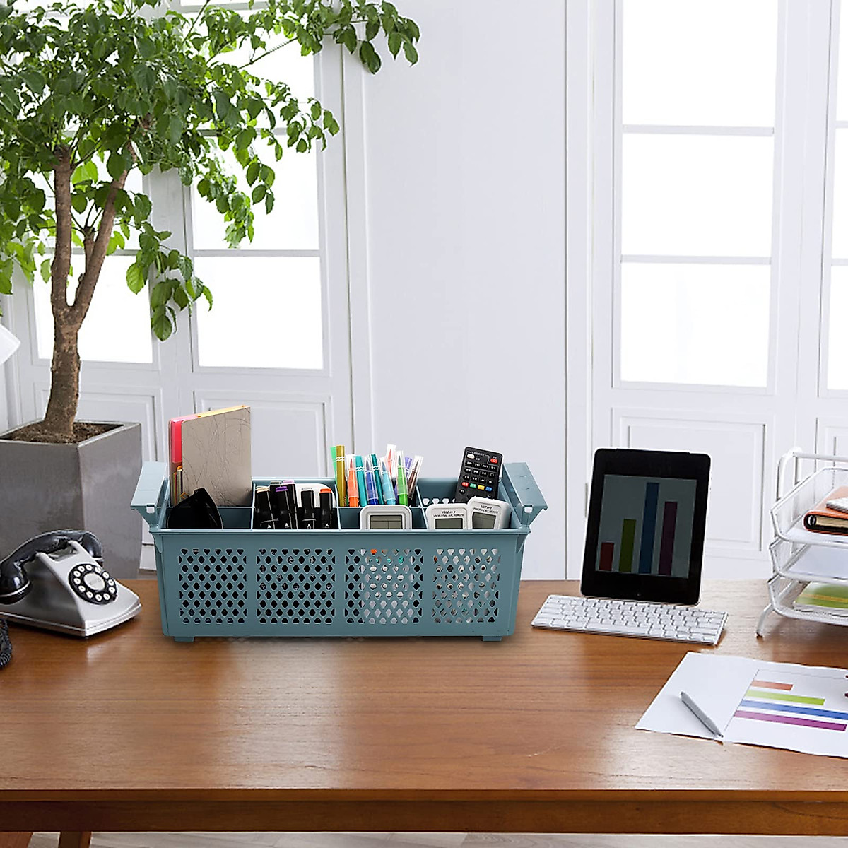 Nicunom Utensil Caddy Silverware Holder with 8 Slots, Kitchen Cutlery Organizer for Spoon, Napkin, Fork, Knives, Cups - Flatware Rack Condiment Caddy for Camping RV BBQ Picnic Party