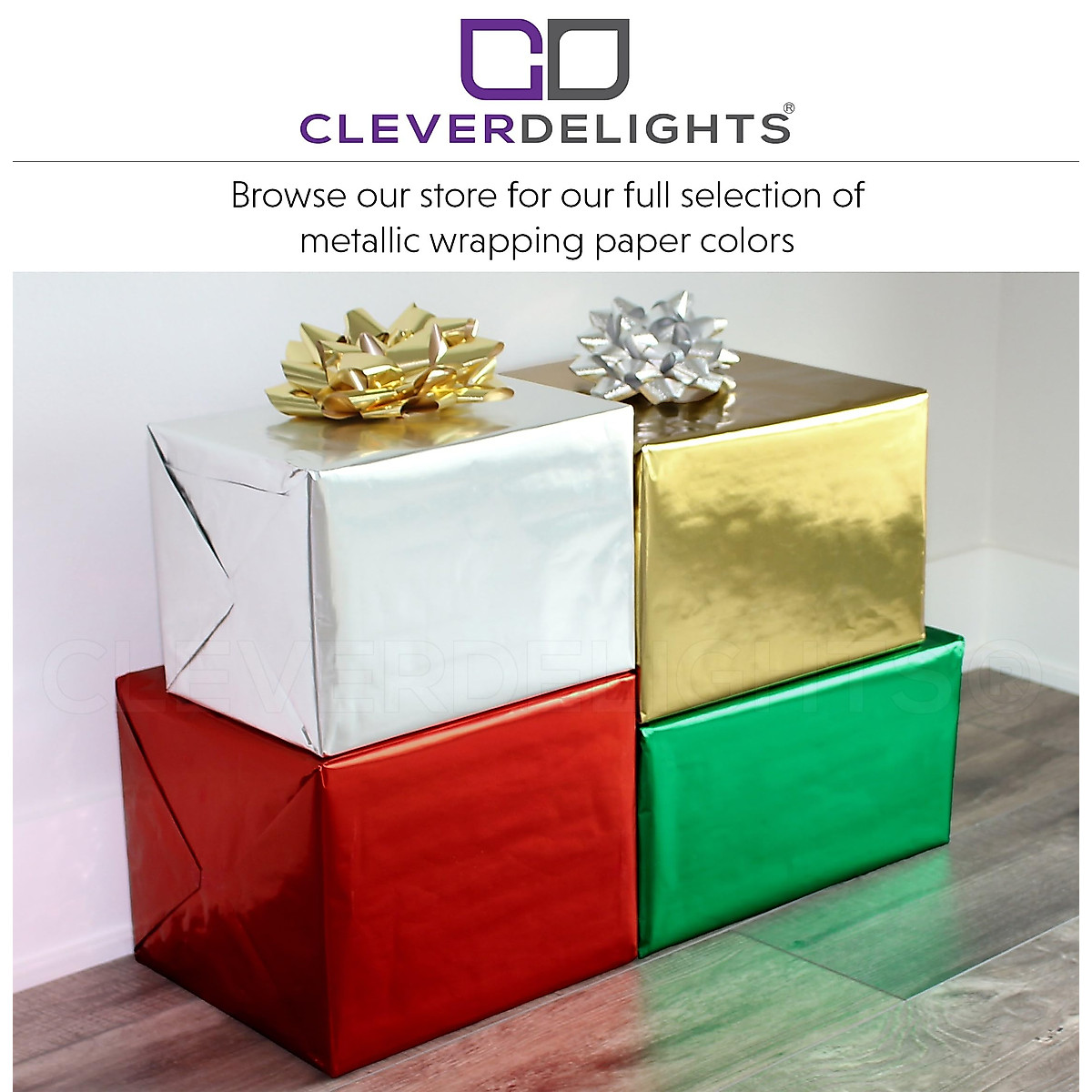 CleverDelights Metallic Gold Wrapping Paper - 30" x 300" JUMBO Roll - 62.5 Sq Ft - Shiny Premium Gift Wrap Paper
