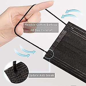 100pcs Premium Individually Wrapped Disposable Face Mask Black Premium Comfort Earloops Nose Wire