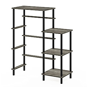 Furinno Turn-N-Tube Toolless Kitchen Storage Shelf Tall, French Oak Grey/Black, Fridge Space