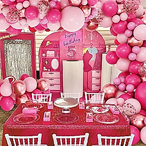 RUBFAC Pink Balloon Arch Garland Kit, Hot Pink Rose Gold Chrome Balloons for Birthday Shower Princess Theme Party Background Decorations