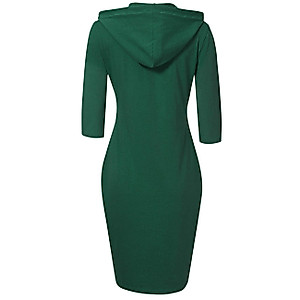 MISSKY Women 3/4 Sleeve Pocket Knee Length Slim Sweatshirt Hoodie Dress (XL,DarkGreen44#)