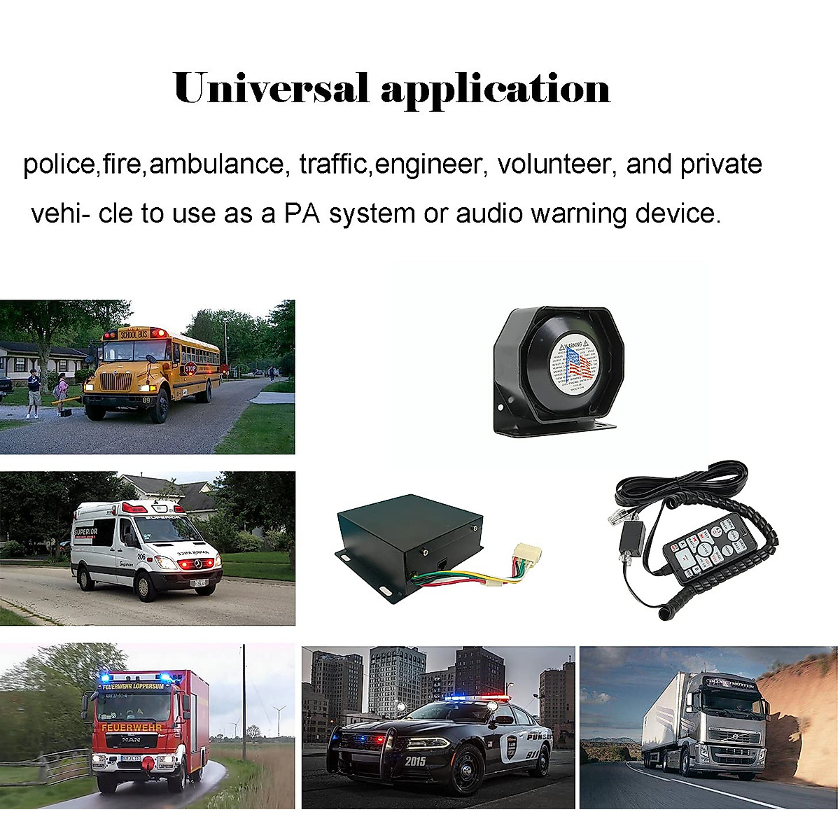 Rockmoon 9200E Amplifier Police Siren & Metal Ultra Slime Octagon Compact Flat Speaker,DC12V 100W Multi-Tones Wired Control with Mic Loudspeaker Emergency Electronic PA System for Police Cars, Black