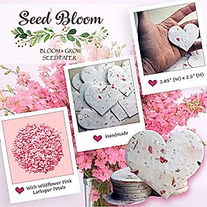 Seed Bloom 72-Piece Set Handmade Bloom & Grow Seed Paper Wildflower Seeds Embedded Recycled Seeded Paper Gift Tags Gift Cards Stationery & Gift Wrapping Supplies (Hearts, Envelope, & Planting Guide)