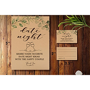 shupai 1 Date Night Kraft Sign & 50 Kraft Advice Card Set, Advice and Wishes Cards for Bridal Shower, Bridal Shower Decorations, Bachelorette Party or Special Event/007KF