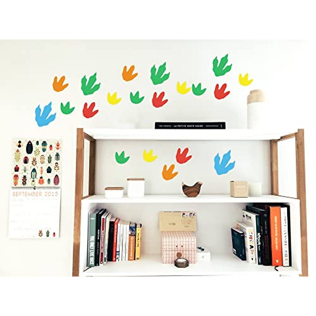 Top Label Dinosaur Footprints Wall Decals, Dinosaur Tracks Decals for Kids Room Removable Birthday Party Wall Decor Decals, 2 Size,60 Pcs Orange,green,blue,red , Yellow