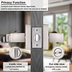 Knobonly 6 Pack Square Privacy Door Handle Keyless Lockset Brushed Nickel Bedroom Bathroom Interior Door Lever Locked Inside with Turn-Button
