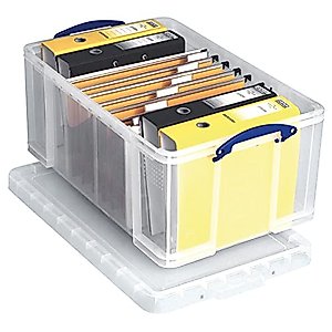 Really Useful Boxes(R) Plastic Storage Box, 64 Liters, 12 1/4in.H x 17 5/16in.W x 28in.D, Clear, 64C