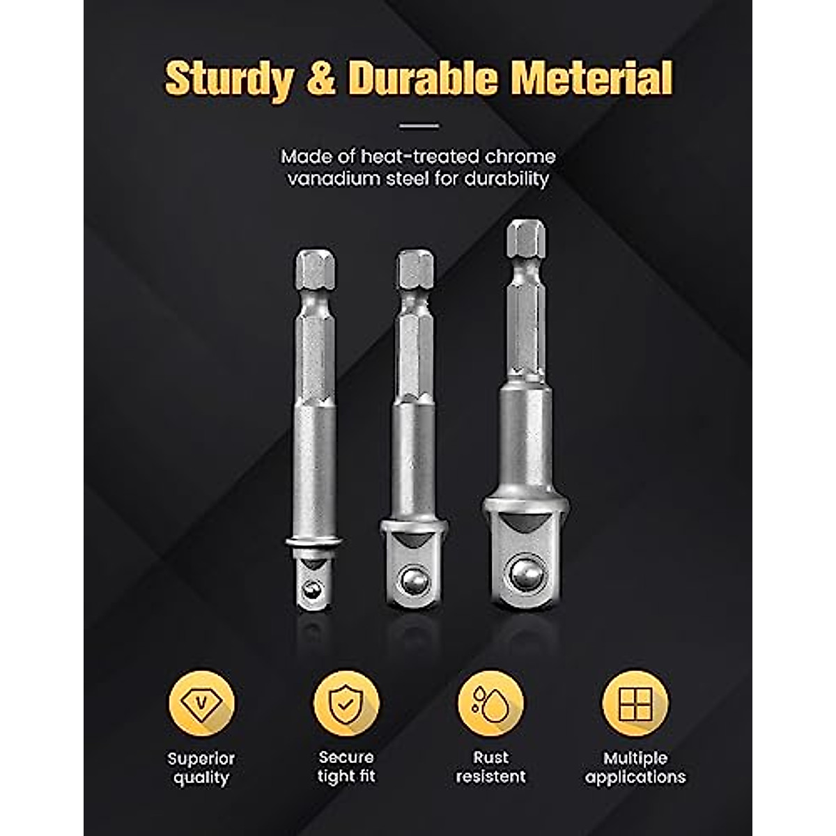 BOEN Impact Grade Socket Adapter Set, 6-PCS Drill Bit Adapter with Bit Holder, Sizes 1/4", 3/8", 1/2", 1/4-Inch SAE Hex Shank, Cr-V, for Cordless Drill & Screwdriver, Power Drill & Driver