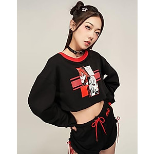 Winx Club Women's Dark Bloom Long-sleeves Blouser and Shorts Loungewear Two-Piece Pajamas Set Sleepwear (Large) Black