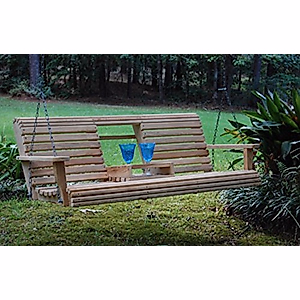 6 Feet Ft FLIP Cup Holder Console Cypress Lumber ROLL Back Porch Swing Made from Rot-Resistant Cypress Eternal Wood Made in The USA - Green Furniture - GO Green