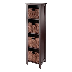 Winsome Wood Milan 5-Pc Storage Shelf with 4 Foldable Woven Baskets - Walnut