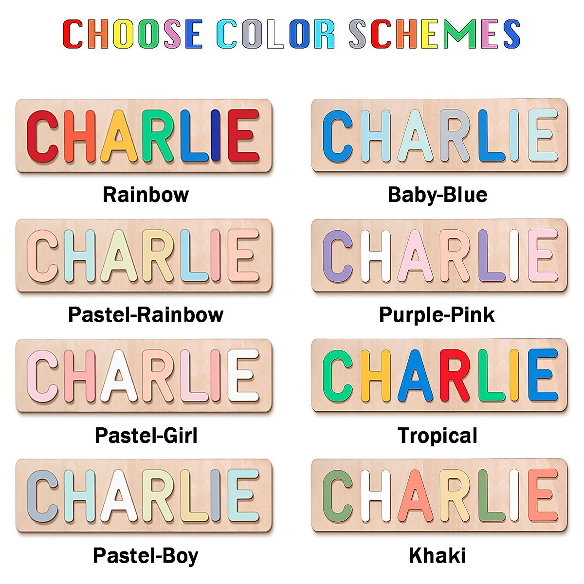 Personalized Name Puzzle for Kids Engraved Text Greetings on Back, Custom Wooden Name Signs with Pegs for Boy & Girl 1 Year Old Montessori Toys Toddler Puzzles for Newborn
