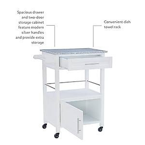 White Linon Storage Cart On Wheels With Granite Top. Great For Small Kitchens!!