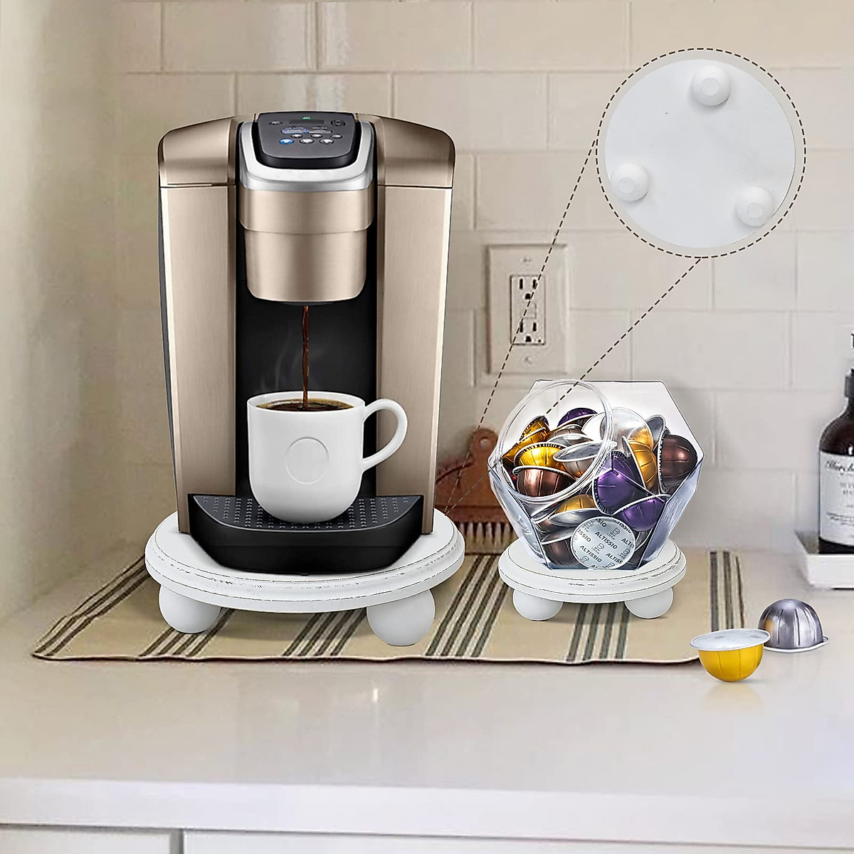 Megsooul Decorative Wood Riser for Display, Farmhouse Pedestal Stand, Stackable Table Decor, Rustic White Display Tray