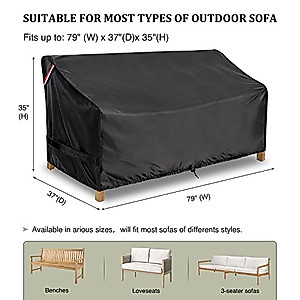 KylinLucky Outdoor Furniture Covers Waterproof, 3-Seater Patio Sofa Cover Fits up to 79W x 37D x 35H inches Black