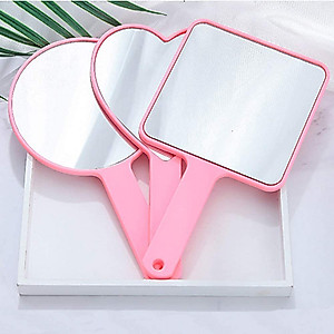 TBWHL Heart-Shaped Travel Handheld Mirror Portable Personal Cosmetic Hand Mirror with Handle Pink