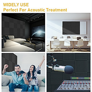 JBER Acoustic Foam Panels, 48 Pack 12x12x1 Inch Upgraded Self-Adhesive Soundproof Wall Panels Sound Absorbing Panel Treatment for Home Office Studio - Black