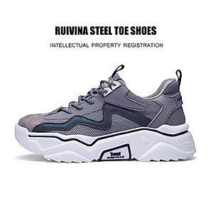 Ruivina Steel Toe Shoes for Women Safety Shoes Wide fit Indestructible Work Sneakers Men Lightweight Slip on Resistant Breathable Puncture Proof Composite Toe Shoe White 38