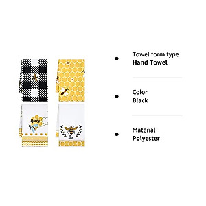 4 Pcs Bee Kitchen Towel Honey Bee Dish Towels Honeycomb Kitchen Towels Bee Bath Tea Towels Bee Hand Polyester Towel Bee Dish Cloths Absorbent for Kitchen Bathroom Home 16 x 24 Inches (Black, Bee)