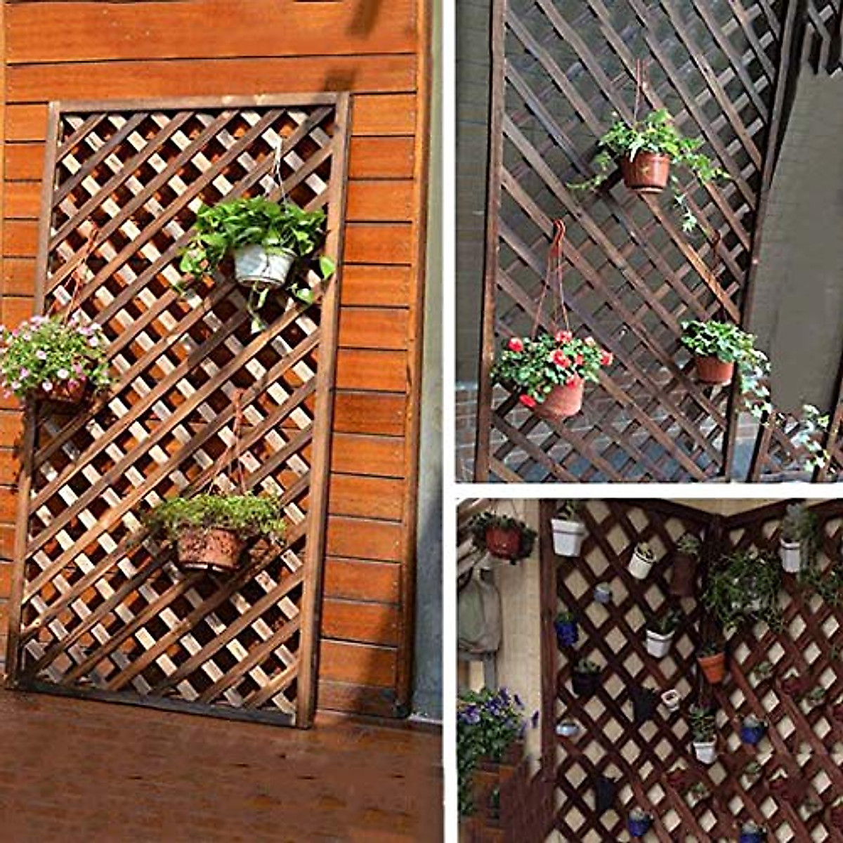 QBZS-YJ Wall-Mounted Rustic Wood Lattice Design Garden Trellis Fence Plant Screen Rectangular