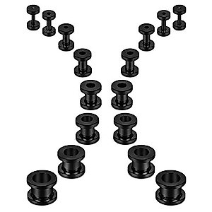 Jenxnjsjo Black Gauges for Ears 14G to 00G Tunnels Ear Stretching Kit Gauge Plugs Gage Stretchers Expander Starter Kits Double Zero Gauging Plug Earrings Set Surgical Stainless Steel for Women Men
