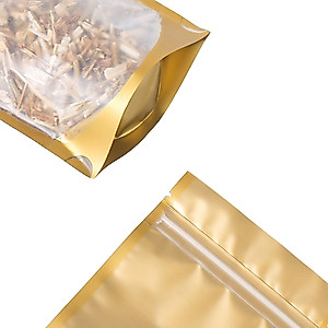 QQ Studio Pack of 100 Translucent Front Matte Gold Poly Plastic Resealable Bags (1.7oz (4" x 6"), Gold Stand-Up Pouch)