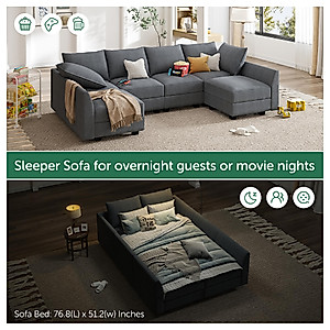 HONBAY Modular Couch U-Shaped Modular Sectional Sofa, Sectional Couch with Storage Seats (U Shape Sofa-2, Bluish Grey)