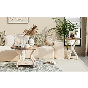 COZAYH Round Farmhouse Coffee Table with Handmade Finishes, Wood Tray Top Rustic Coffee Table for Added Thickness, Accent Table with Storage for Living,White 32“X32”X20“