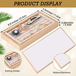 Henoyso 4 Pcs Bamboo Jewelry Display Stand Necklace Tabletop Display Boards Ring Display Holder Jewelry Storage Tray for Show (Beige)