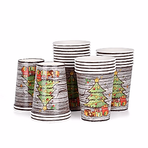 Gatherfun Disposable Christmas Cups, Christmas Tree Wooden Design Paper Cups for Merry Christmas Party Decorations, 9OZ 20 Pack