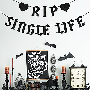 VILIFEVER Pre-Strung Rip Single Life Banner Gothic Bachelorette Party Decorations, Black Glitter Halloween Bridal Shower Engagement Wedding Photo Backdrop Party Supplies